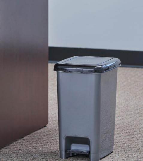 Generic VcJta 10 Qt. Slim Pedal Trash Can - Grey with Black Step-On Lid - Space-Saving Waste Bin Ideal for Kitchen, Bathroom - Sturdy & Hygienic, E285131590759