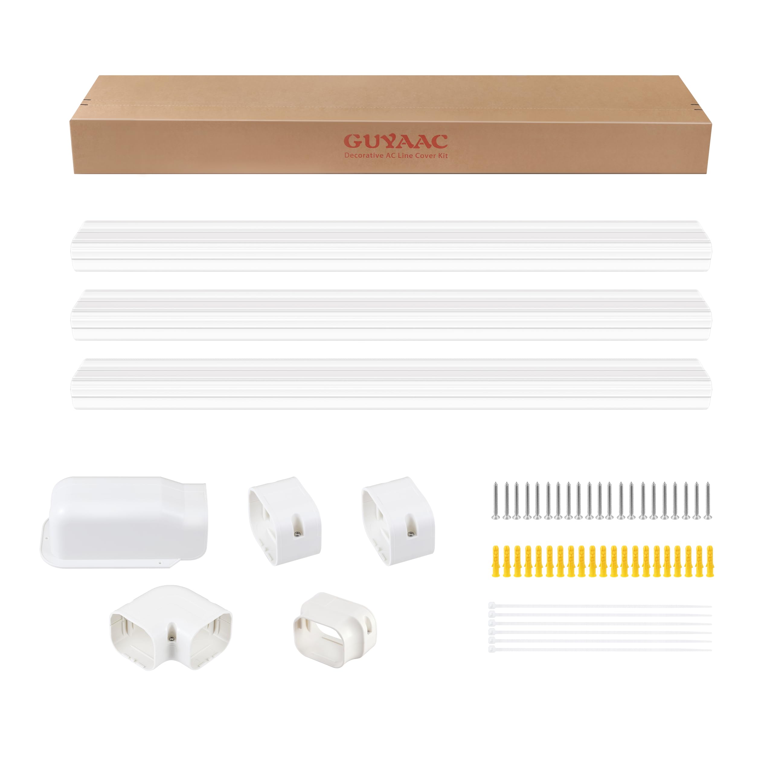 GUYAAC 11Ft Decorative PVC 4" Line Set Cover Kit 11Ft For Mini Split Air Conditioners And Central Air Conditoner&Heat Pumps Line Set Cover Kit