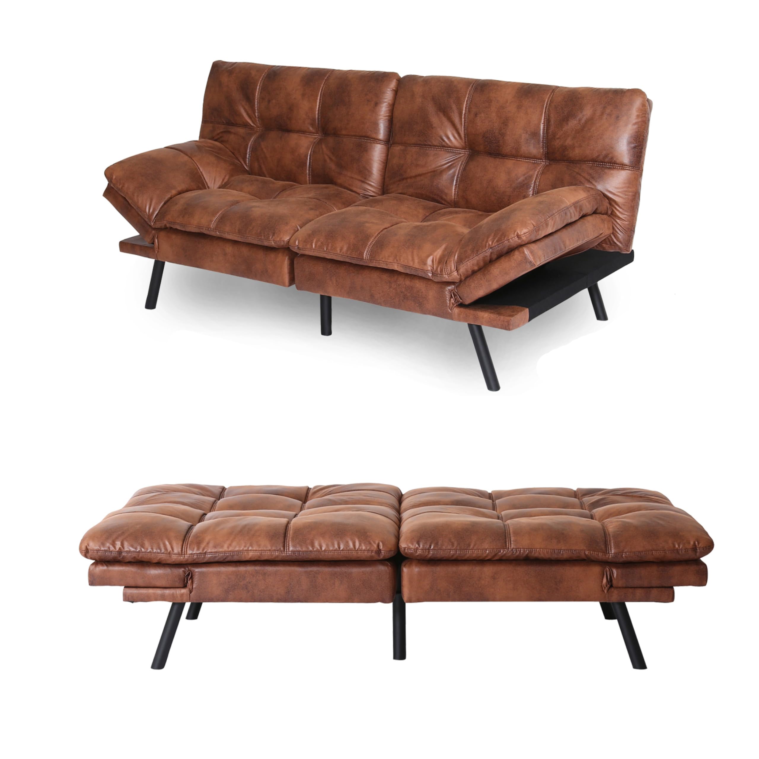 Convertible Sofa Bed Memory Foam Futon Couch Bed, Modern Folding Sleeper Sofa，Sleeper Convertible Futon Sofa Bed, Loveseat for Living Room, Home Office (Brown)