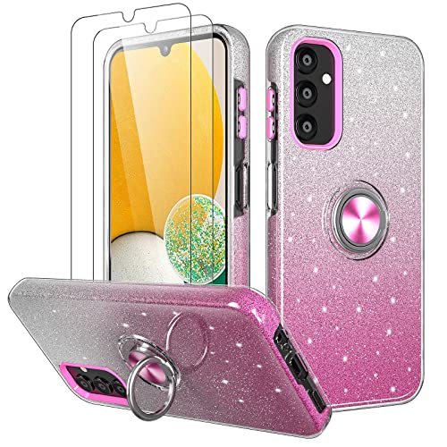 KSWOUS for Galaxy A14 5G Case with Screen Protector [2 Pack], Glitter Sparkly Bling Pink Protective Cover with Kickstand for Women Girls Slim Shockproof Case for Samsung A14 Phone Case (Pink