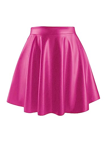 MakeMeChic Women's Plus Size Pleated Leather Mini Skirt High Waist A Line Skater PU Leather Short Skirt Hot Pink 4XL