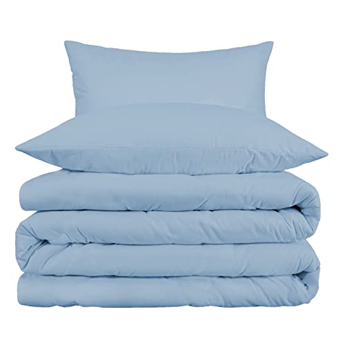SUPERIOR Egyptian Cotton 1000 Thread Count Duvet Cover Set, Bed Covers, Includes 1 Duvet Cover with Button Closure, 2 Pillow Shams, Oversized Bedding Décor, Full/Queen, Light Blue