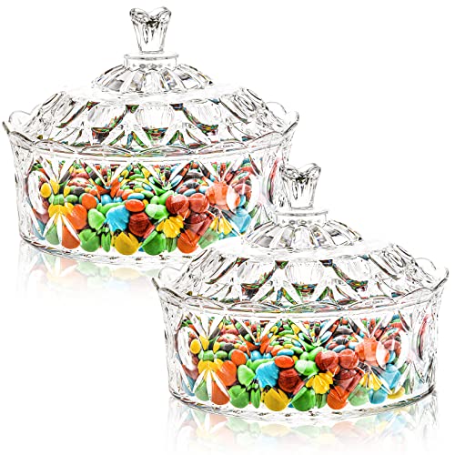 Lawei 2 Pack Candy Dish with Lid, Acrylic Decorative Candy Jar Crystal Covered Sugar Bowl for Candy Buffet, Party, Wedding, Home Decoration