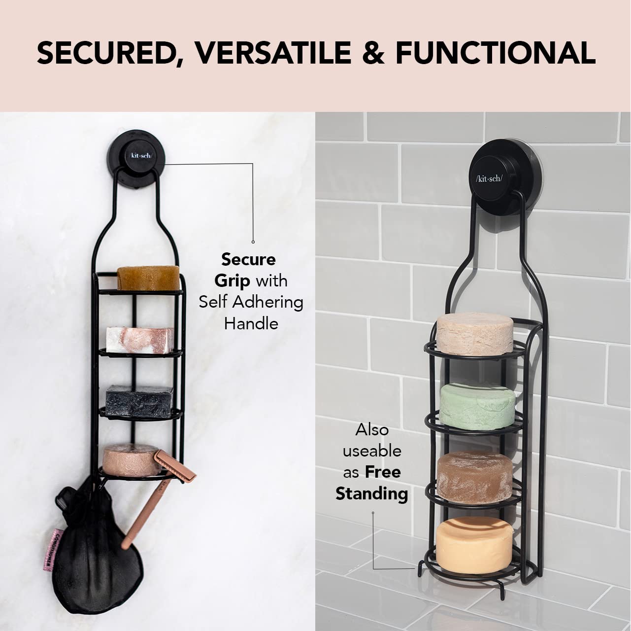 Kitsch Self Draining Shower Caddy & Rice Bar Shampoo & Conditioner