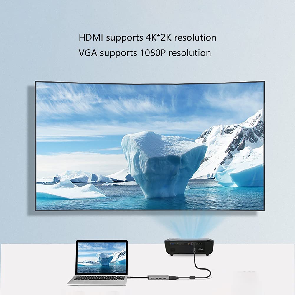 Hub Dock Adapter USB C Hub 10-in-1 with HDMI, VGA, 2 USB 3.0 Ports, 2 Keyboard/Mouse Ports, PD 3.0 Ports, Ethernet and SD/TF Cards Reader Computer Accessories