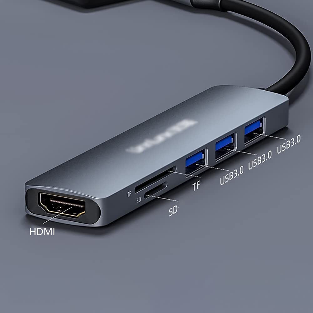 Hub Dock Adapter USB C Hub Adapter USB-C Laptop Docking Station 6 in 1 with 1080P HDMI, 3 USB 3.0 Ports, SD/TF Card Reader USB-C Splitter Computer Accessories