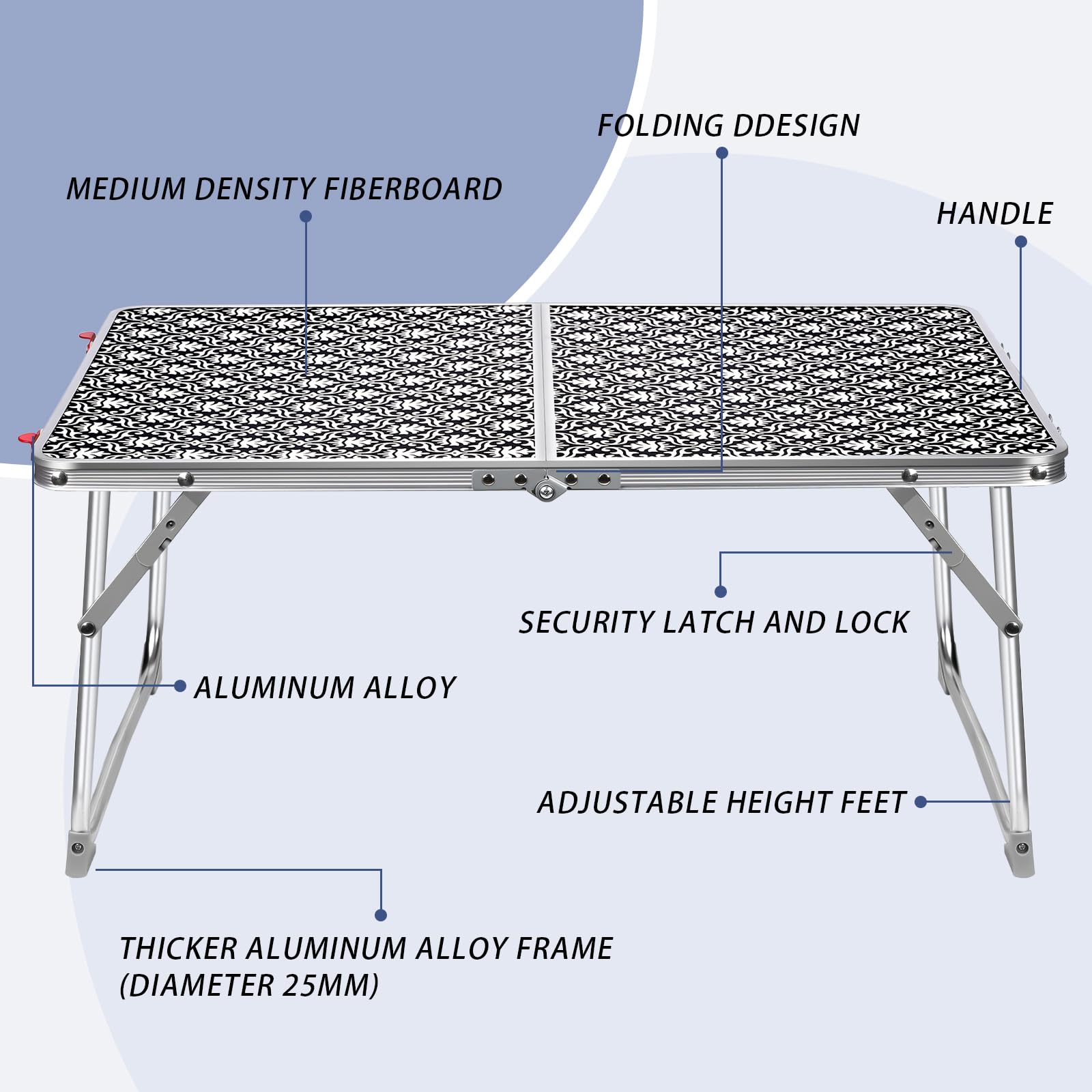 Coobi Small Folding Table,2 Foot x 16.5 inch Fold-in-Half Portable Folding Card Table,Ultralight with Carrying Handle,Black