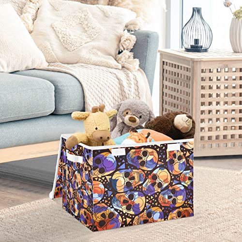 innewgogo Skull Purple Shadow Storage Bins with Lids for Organizing Closet Organizers with Handles Oxford Cloth Storage Cube Box for Books