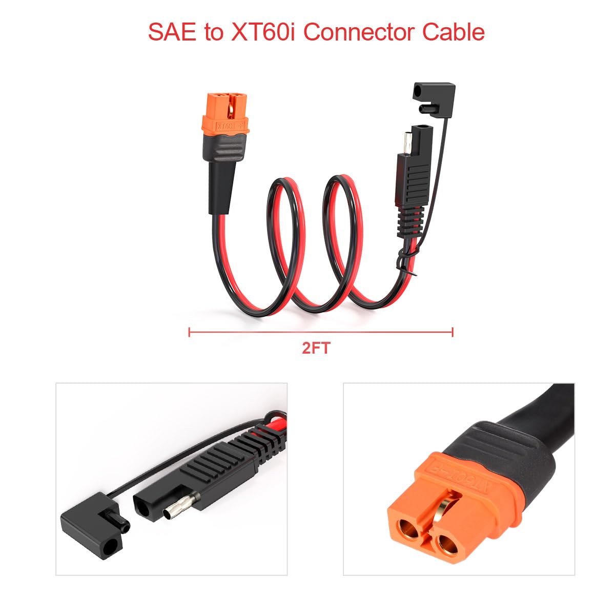 ELFCULB 12AWG XT60i to SAE Adapter Extension Cable with SAE Polarity Reverse Adapter for Portable Power Station Solar Panel Solar Generator(2FT)