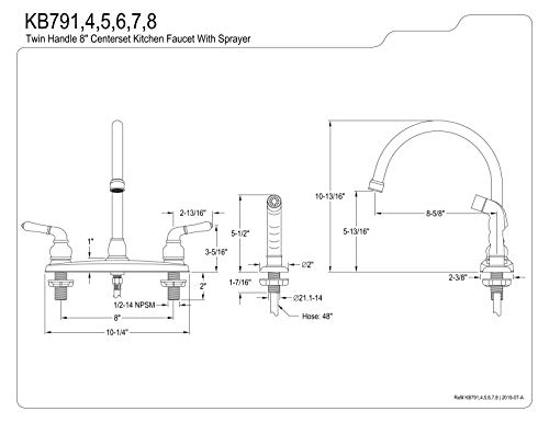Kingston Brass KB795 Magellan Twin Lever Handle C Type Kitchen Faucet with Sprayer, 8-3/4-Inch, Oil Rubbed Bronze