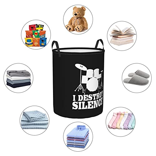 I Destroy Silence Drums Torage Basket Large Round Laundry Basket With Handles, For Clothes Storage Bathroom Laundry