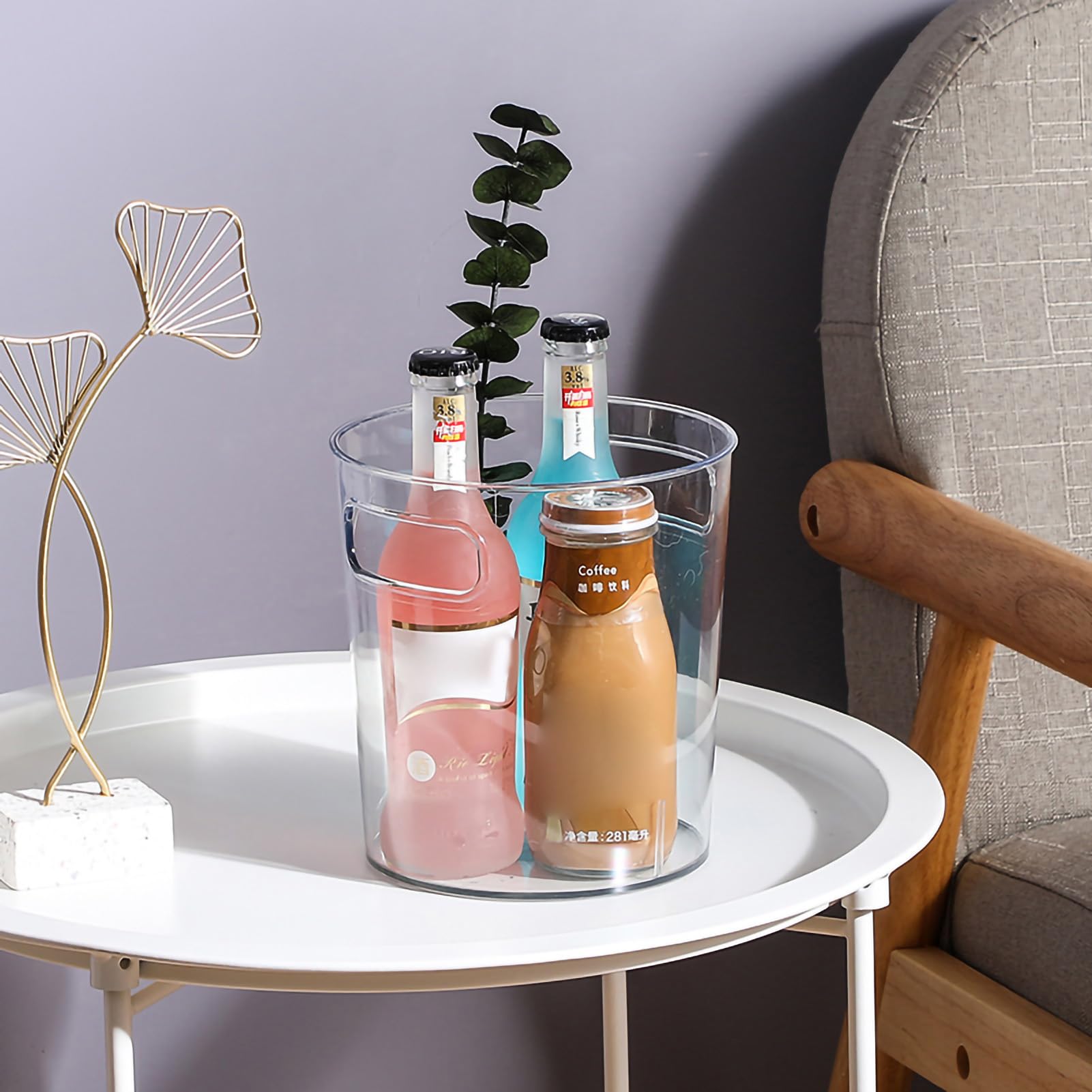 NDNCZDHC Clear Trash Can Plastic Wastebasket Round Garbage Container Bin with Handles for Bathroom, Bedroom, Kitchen, College Dorm, Office, Craft Room, 18x27x21.5cm