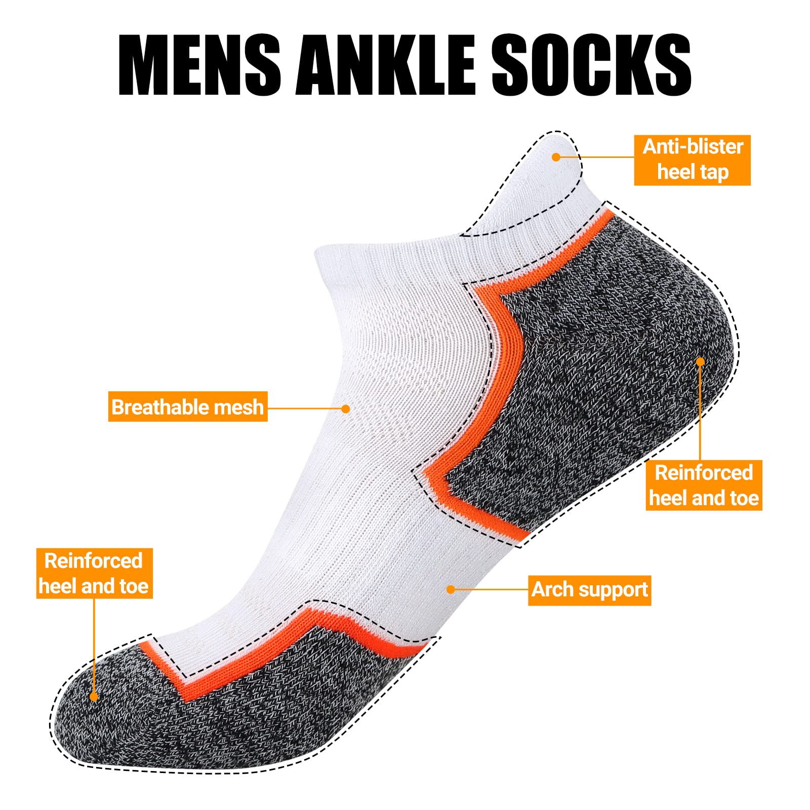 FUNDENCY 6 Pack Men's Ankle Athletic Socks Low Cut Breathable Running Tab Socks with Cushion Sole