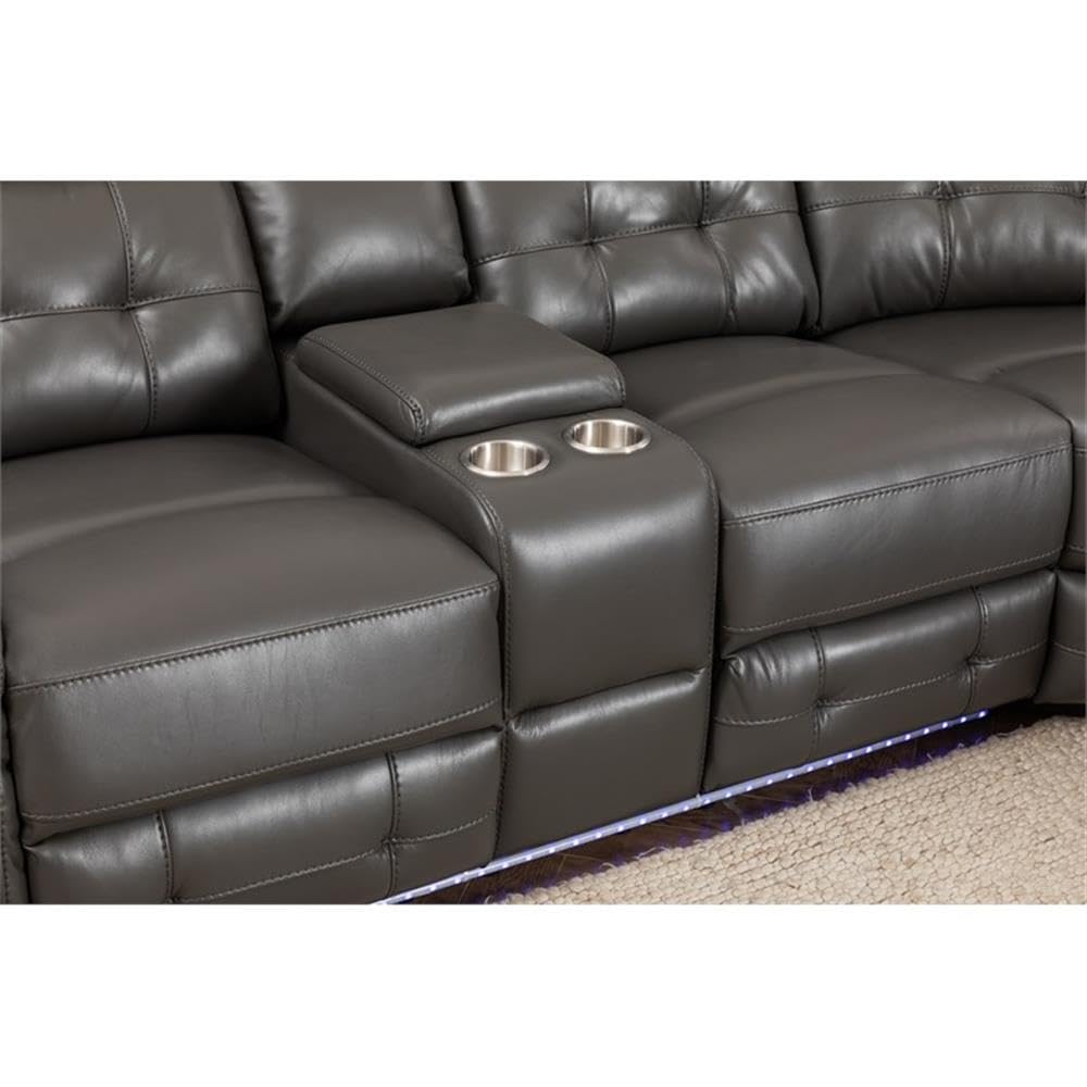 Kingway Furniture Arvelli 100" Power Reclining Faux Leather Sectional in Gray