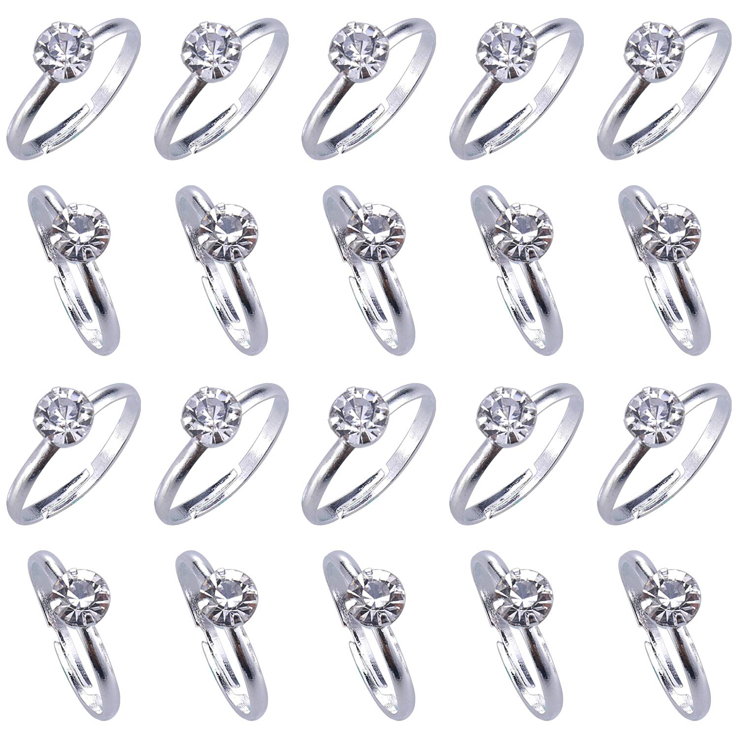Topoox 80 Pack Bridal Shower Rings Silver Diamond Engagement Rings for Wedding Table Decorations, Party Games, Cupcake Toppers