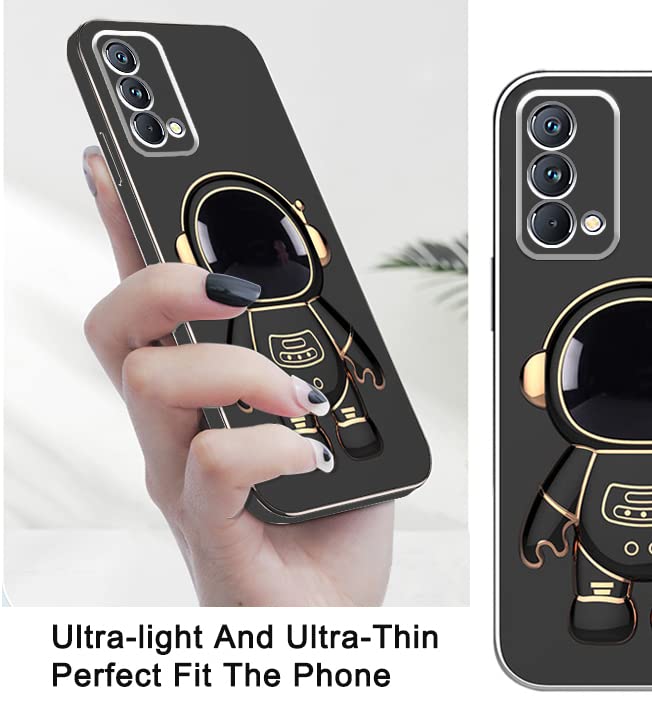 Compatible with Realme GT Master Edition Case Silicone TPU Plating, Realme GT Master Edition Cases Cute Astronaut Pattern Phone Case with Stand (Black)