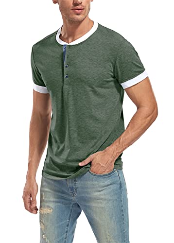 YeeHoo Men's Henley Short Sleeve Slim-Fit Casual T-Shirts with Button Placket Green