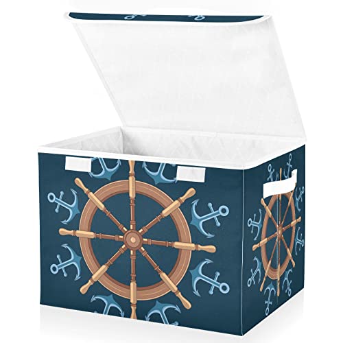 innewgogo Wheel Ship Anchors Storage Bins with Lids for Organizing Cube Cubby with Handles Oxford Cloth Storage Cube Box for Pets Toys
