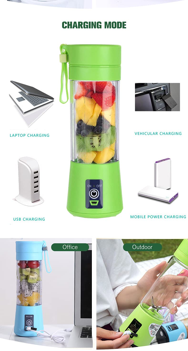 Generic 380ml Portable Mini Blender, Blue, 13 OZ for Travel Blender On the Go/ 2000mAh, USB Rechargeable Home/Office/Outdoor with Six Blades in 3D