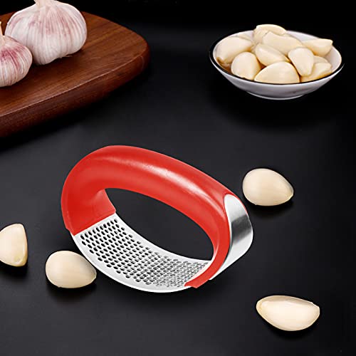 KUFUNG Garlic Press, Garlic Mincer Premium Garlic Press Rocker Garlic Press Stainless Steel, Arc Shape Design Garlic Crusher With Comfortable Grip (Red, M)
