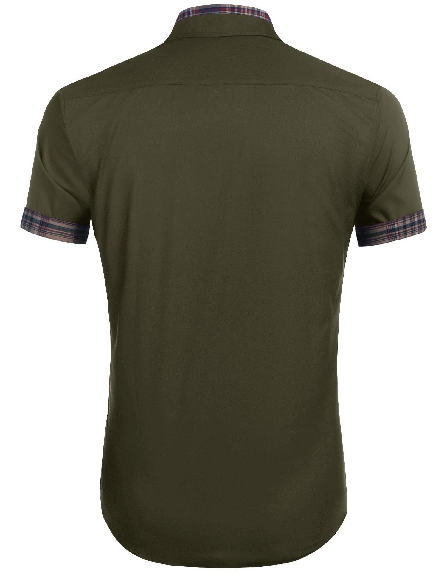 COOFANDY Men's Short Sleeve Dress Shirt Slim Fit Button Down Summer Shirt Army Green