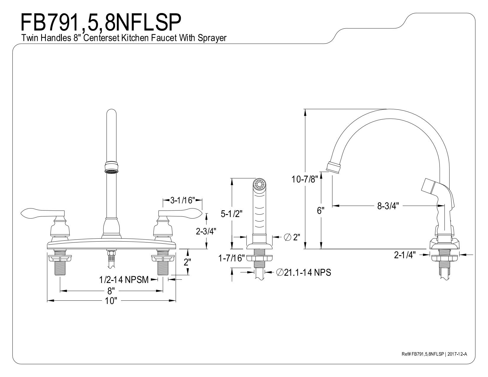 Kingston Brass FB791NFLSP NuWave French 8-Inch Centerset Kitchen Faucet with Sprayer, 8-3/4 Inch in Spout Reach, Polished Chrome