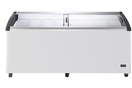 DUURA DDFC21 Commercial Mobile Ice Cream Display Chest Freezer Sub Zero Temp Curved Glass Top Frost Free Lid with 8 Wire Baskets, 71.7 Inch Wide 21.2 Cubic Feet, White, 21 cu.ft