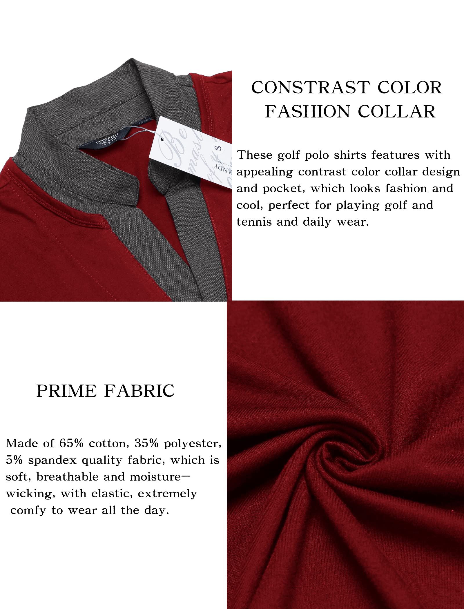 COOFANDY Men's Slim-Fit Quick-Dry Golf Polo Shirt Golf Business Casual Lightweight Collared T Shirts Medium, Wine Red