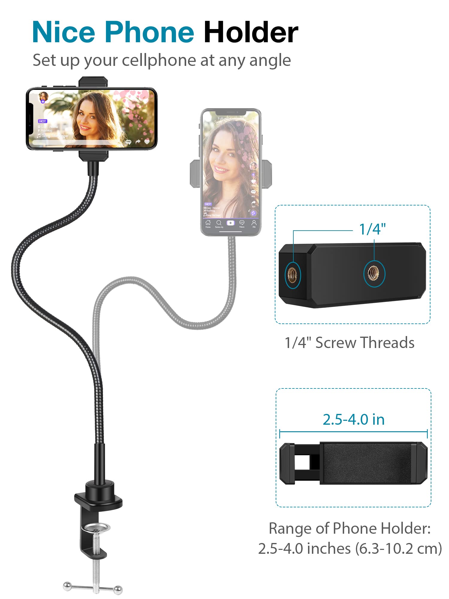 InnoGear 25 Inch Webcam Stand, Flexible Cell Phone Stand Desk Mount Camera Stand Gooseneck for Logitech Webcam BRIO 4K C960 C920 C920S C922 C922x C925e C930 C930e C615 NexiGo N60