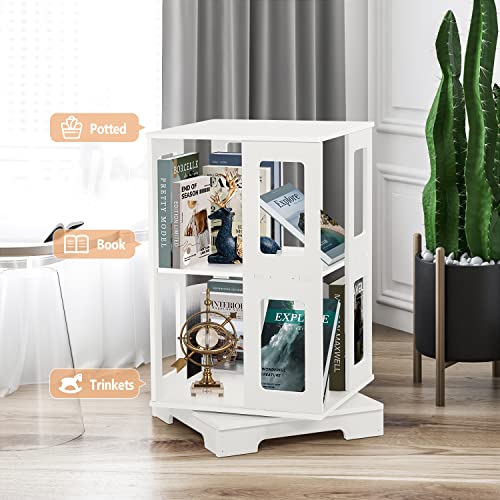 Nisorpa 2 Tier Rotating Bookshelf, 360° Revolving Square Bookcase Floor-Standing Storage Display Rack for Kids & Adults, Used in Bedrooms Living Rooms Study Office (30"x18"x18")