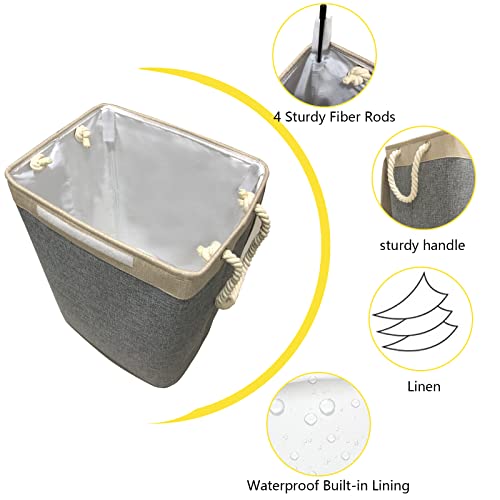 Laundry Basket with Lid & Inner Liner Bag Collapsible Stand Large Hamper for Bedroom Bathroom Dorm, Toys Clothing Organization 77L (Grey) (EYH003001)