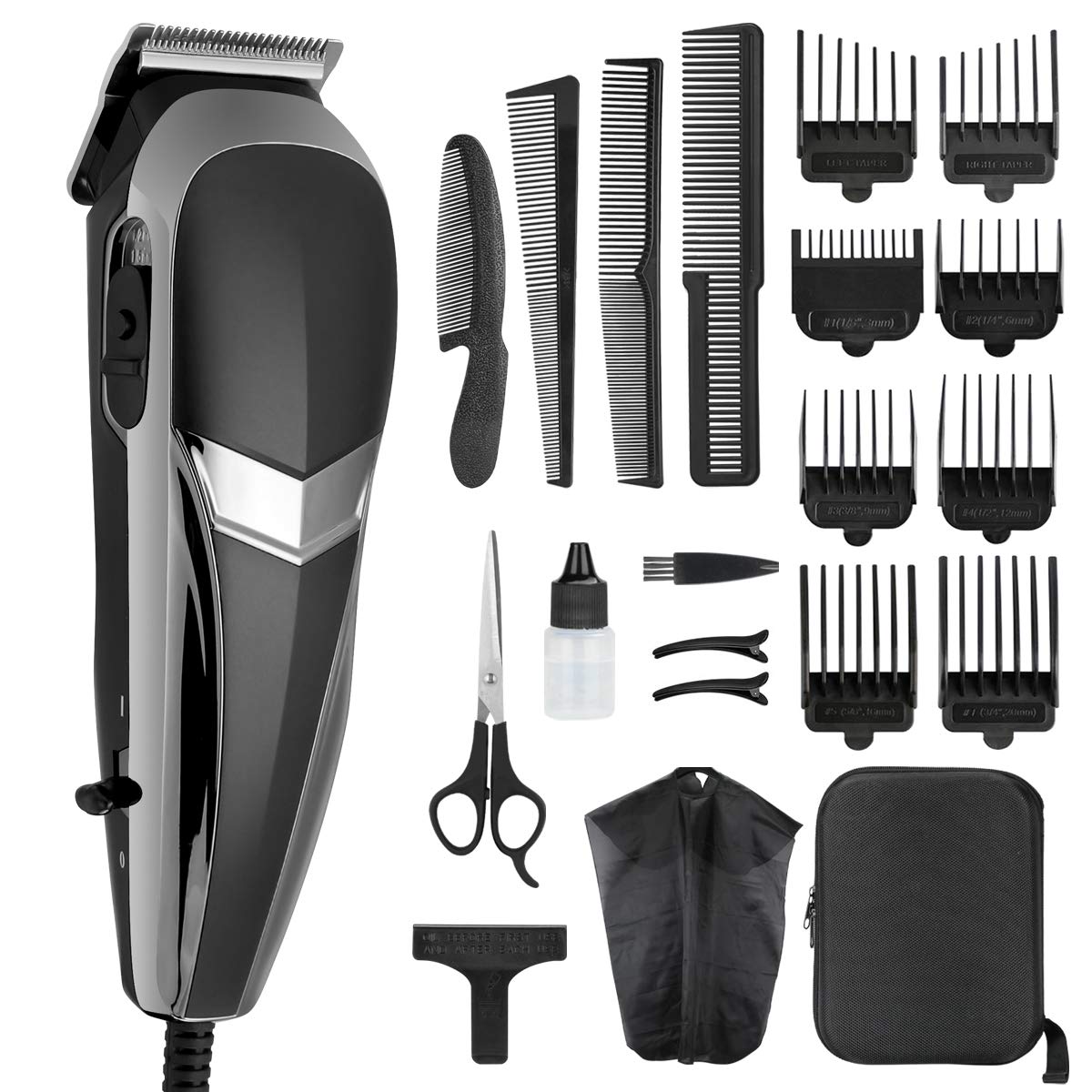COSYONALL Hair Clippers for Men Pro Corded Hair Trimmer Cutting Kit with 8 Clipper Guide Combs Hard Storage Case for Hair Cutting (Red)