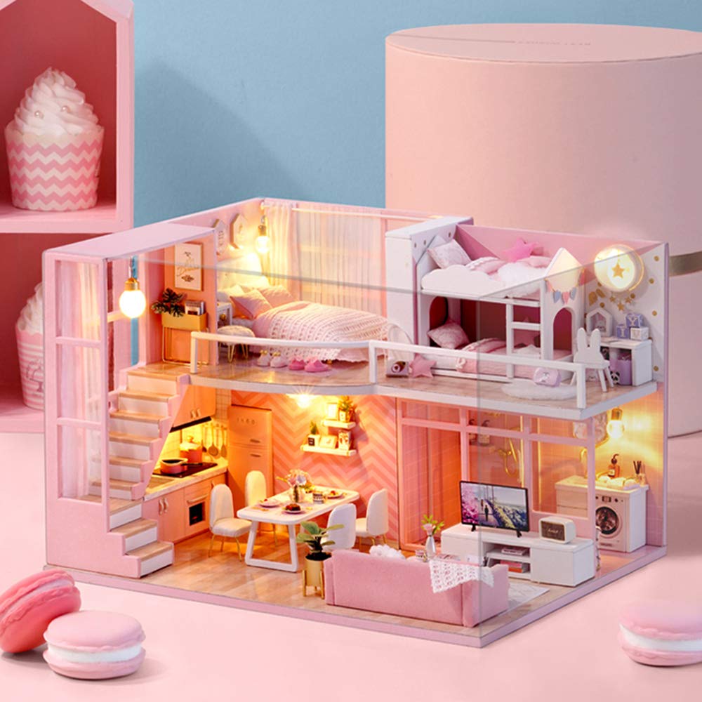 CUTEBEE Dollhouse Miniature with Furniture, DIY Dollhouse Kit Plus Dust Proof and Music Movement, 1:24 Scale Creative Room Idea (DREAM ANGELS)
