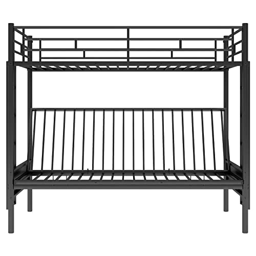 Twin Over Futon/Full Bunk Bed Convertible Metal Bunk Beds Couch and Bed for Kids Boys Girl Adults Teens Dorm, Black