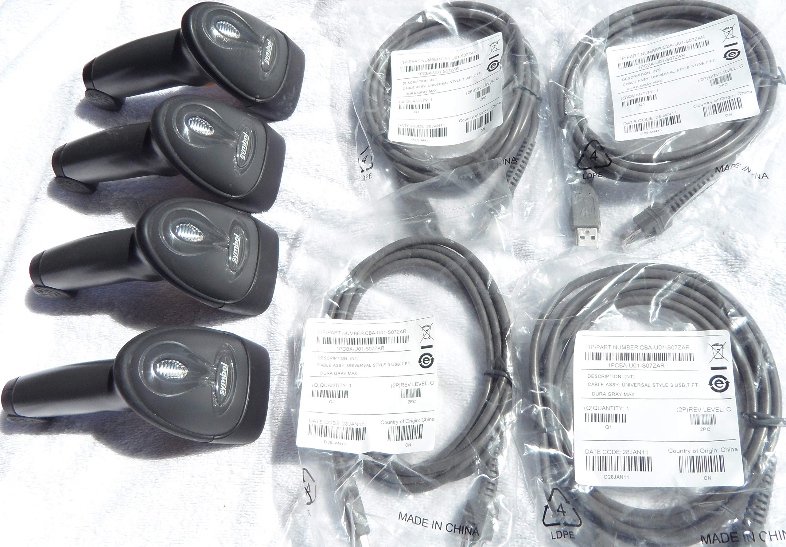 Lot 4 Zebra Motorola Symbol LS2208 Barcode Scanner with USB Cable (Black)