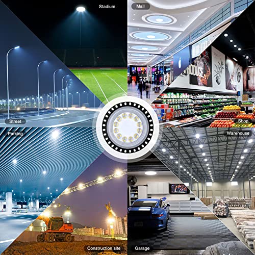 MERRYHE 50W LED UFO High Bay Lighting, 6500K Ultra Thin LED Warehouse Lights Fixture, 4000LM Daylight White 110V IP65 Waterproof Commercial Shop Bay Light Lamp for Area Garage Gym Workshop,4 Pack
