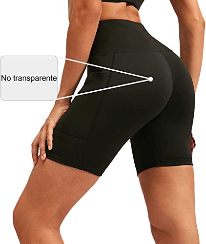 COTOP Women High Waist Workout Shorts Yoga Biker Running Compression Athletic Exercise Shorts Side Pockets Black