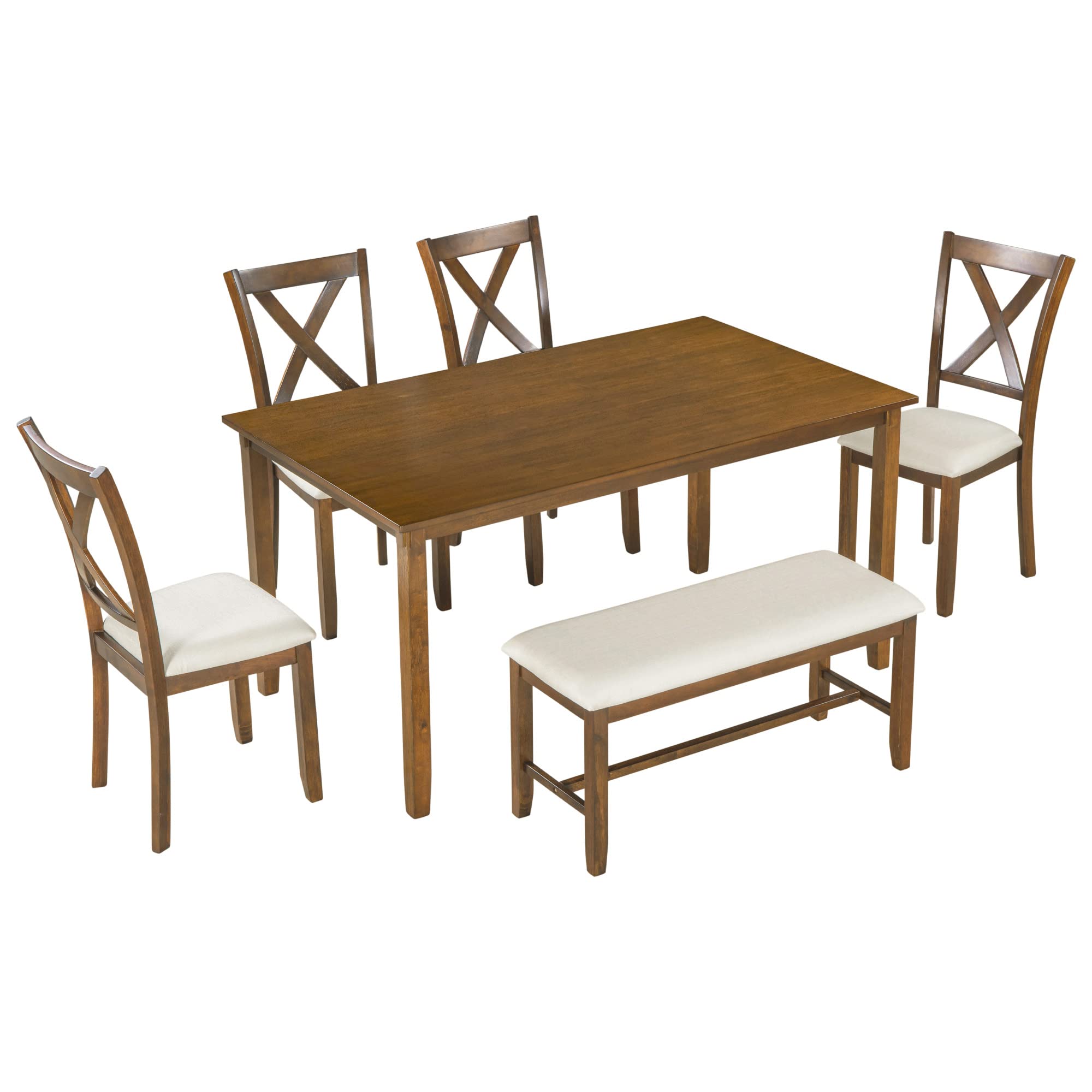 Cutimrke 5-Piece Faux Marble Kitchen, Furniture 4 Nested Nails Decor, Table/Chairs Set for Dining Room, Cushion, White/Beige + Black