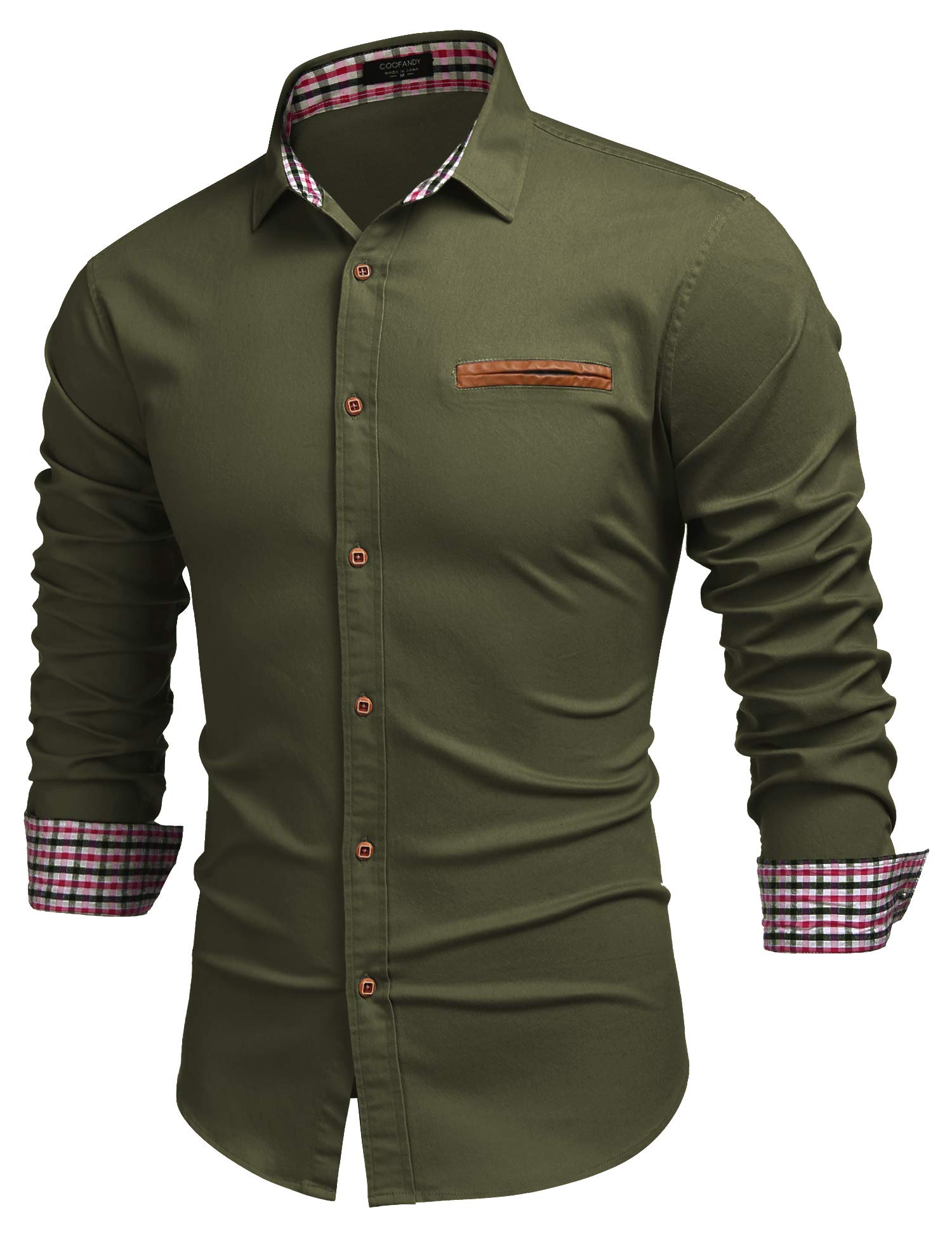 COOFANDY Mens Casual Button-Down Shirt Western Dress Type 01 - Army Green Large Long Sleeve