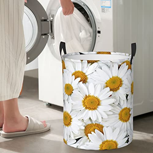 Laundry Basket,Yellow Daisies,Large Canvas Fabric Lightweight Storage Basket/Toy Organizer/Dirty Clothes Collapsible Waterproof For College Dorms-Large
