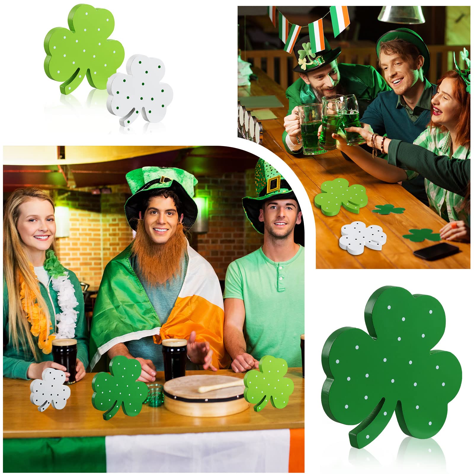 St. Patrick's Day Table Wooden Signs 3 Pieces St. Patrick's Table Decor Irish Themed Wooden Shamrock Decor Green Shamrock Blocks St. Patrick's Day Shamrocks Lucky Sign for Home Decor (Cute Style)