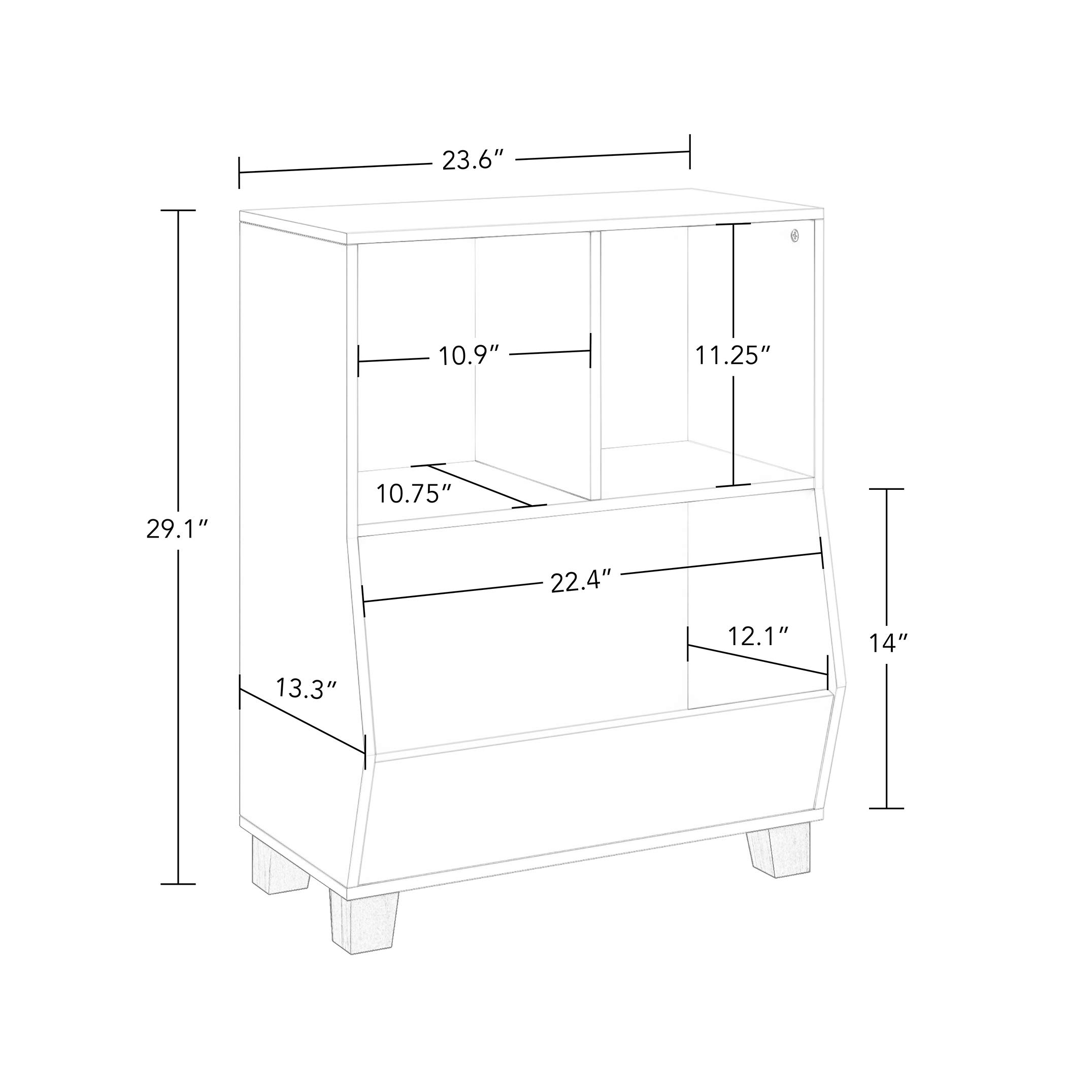 RiverRidge Kids Bookshelf Toy Storage Organizer with 2 Cubbies & Spacious Bin White Playroom Toy Organizer and Cubby Storage