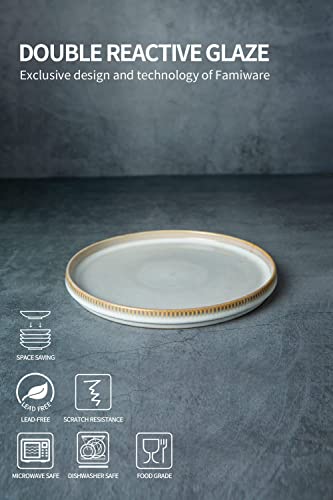 famiware Star Dinner Plates for 6, 10 inches Plate Set, Scratch Resistant, Stoneware Dinnerware, Kitchen Modern Rustic Serving Dishes, Cappuccino White