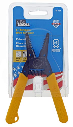 IDEAL Electrical 45-120 T-5 T-Stripper - 10-20 AWG, Yellow Wire Stripper with Looping Holes, Plier Nose, Spring Loaded Automatic Opening,Black