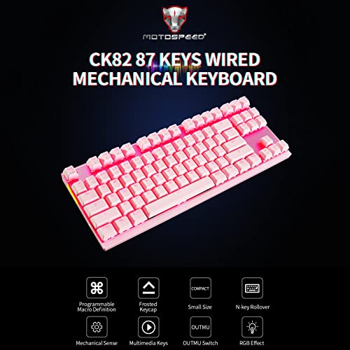 HUIOP CK82 Mechanical Keyboard 87 Keys RGB Gaming Keyboard with OUTMU Blue Switch Keys N-Key Rollover White