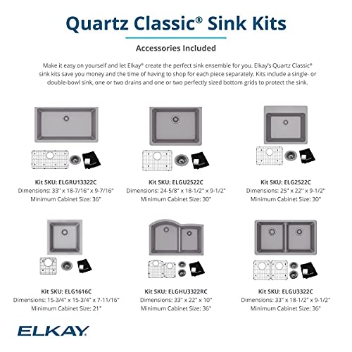 Elkay Quartz Classic ELG1616BK0C 15-3/4" x 15-3/4" x 7-11/16", Single Bowl Dual Mount Bar Sink Kit, Black