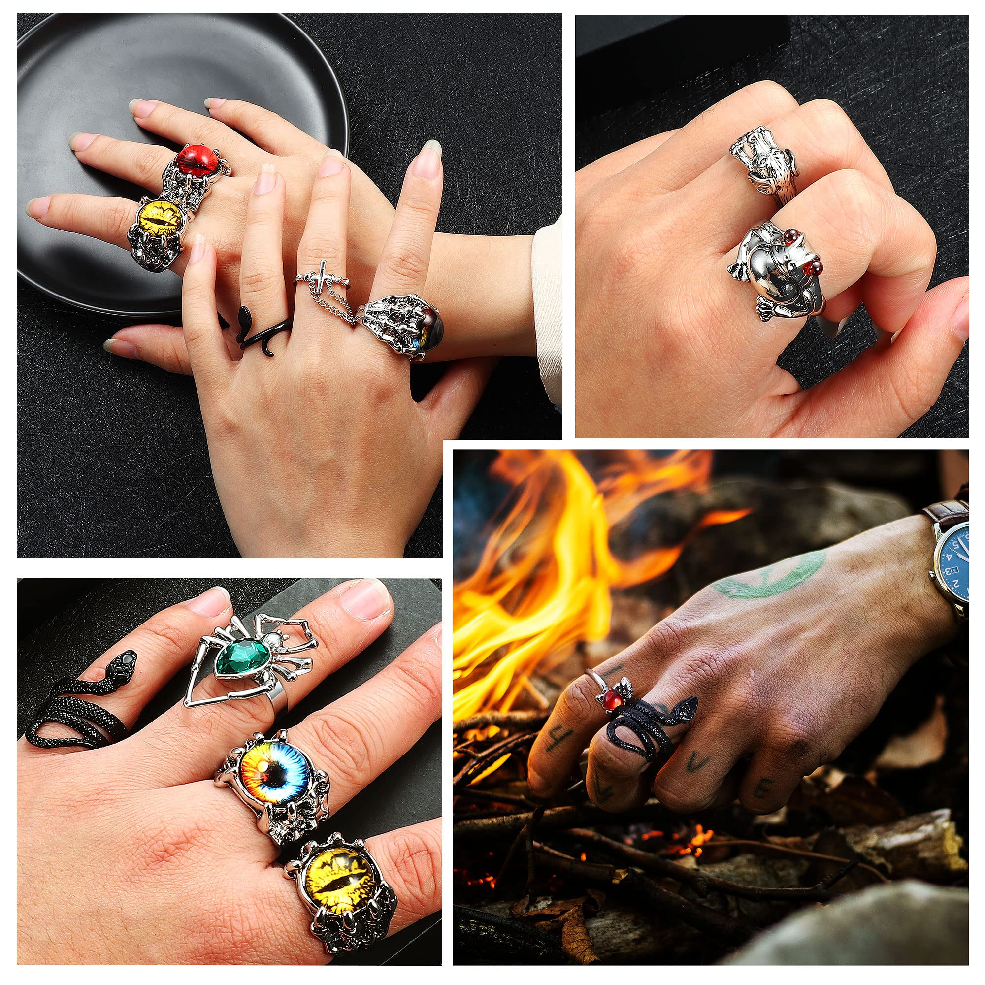 FIASASO 20Pcs Vintage Punk Open Rings Frog Leaf Chain Adjustable Ring for Women Men