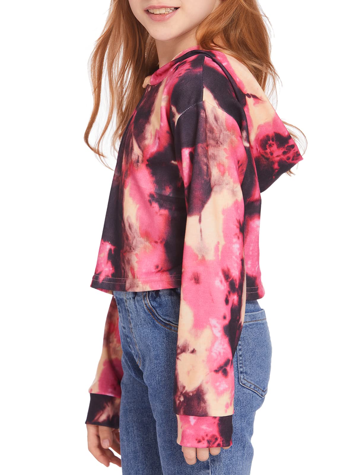 cutteal Girls Crop Hoodies Tie Dye Sweatshirt Pullover Top Kids Cute Long Sleeve Shirt