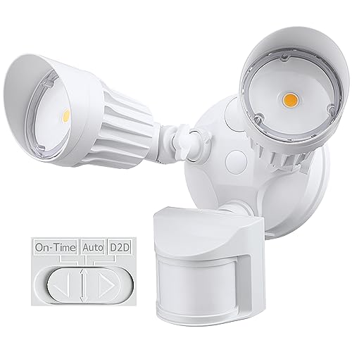 LEONLITE COB LED Security Light, Commercial Motion Sensor Flood Lights Outdoor, 3 Modes Motion Detector+Dusk to Dawn+Switch Control, 100-277V, Adjustable 2-Head, IP65, 5000K Daylight, ETL, White