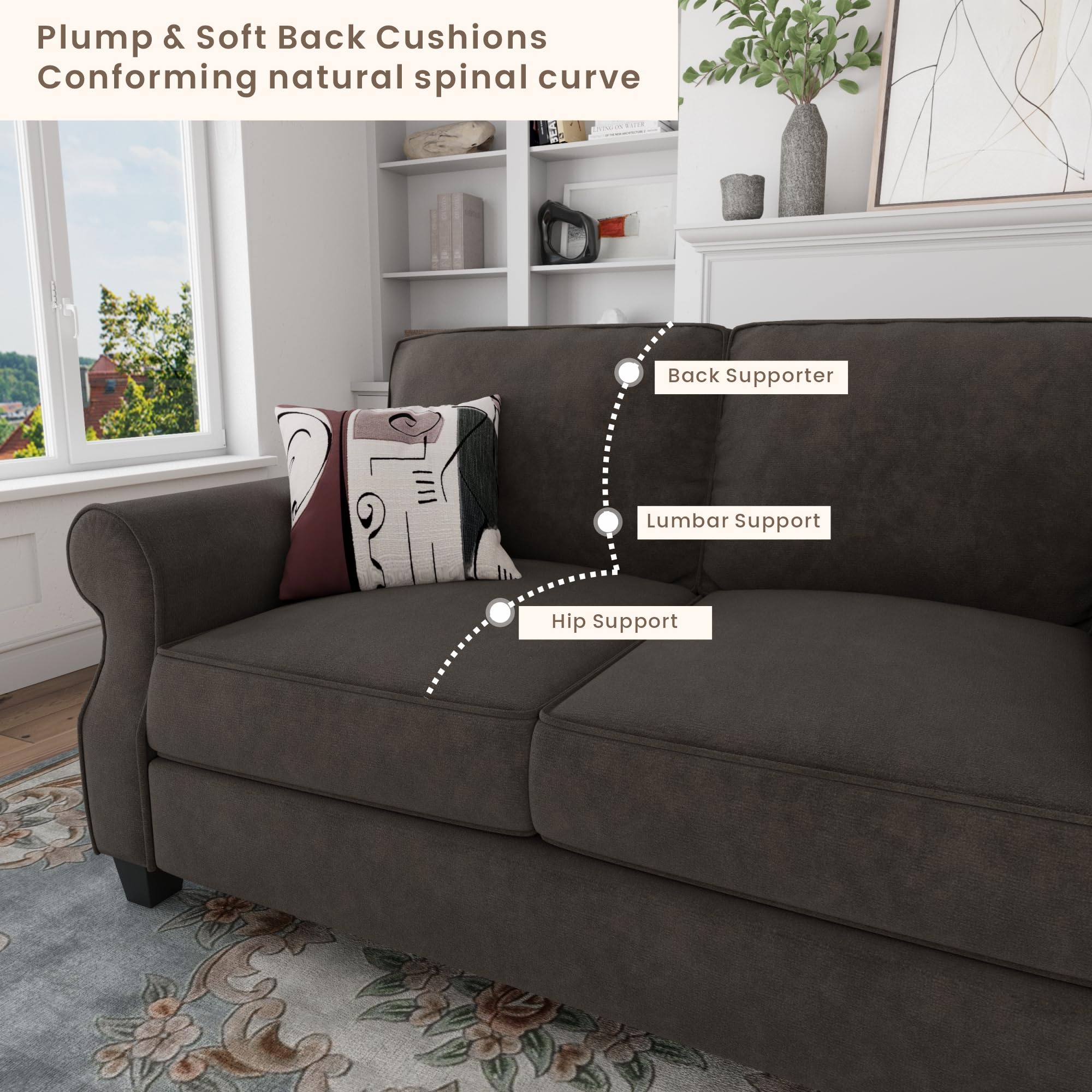 Loveseat Sofa - 56" Small Couch Mid Century Modern Flannel Love Sofas Small Space Saving Upholstered 2 Seater Love Seat Couches for Living Room Bedroom Home Office Apartment and Small Space,Brown